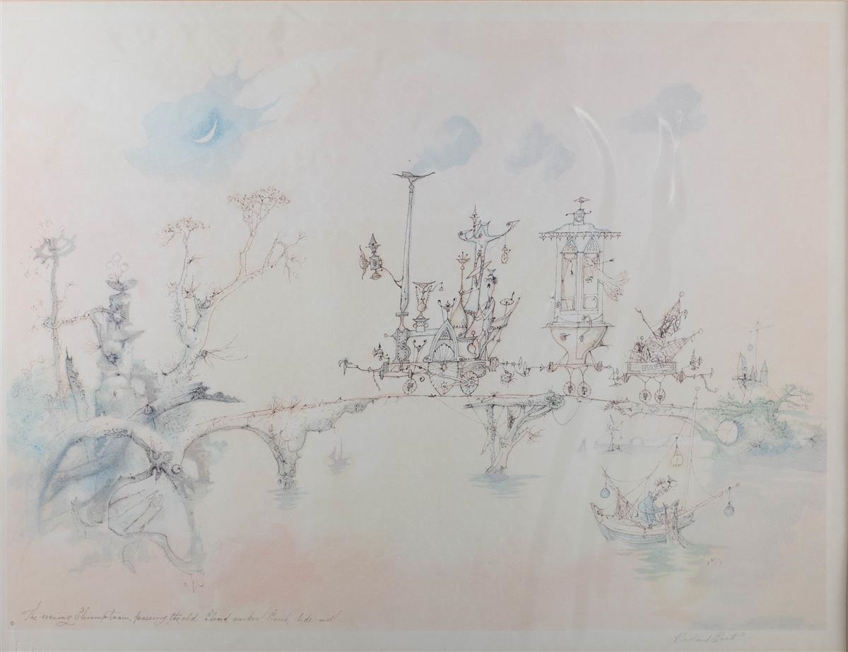 Rowland Emett | THE EVENING SHRIMP TRAIN PASSING THE OLD CLOUD-CUCKOO ...