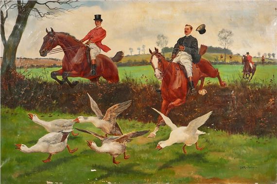 George Derville Rowlandson | Interference over the hedge | MutualArt