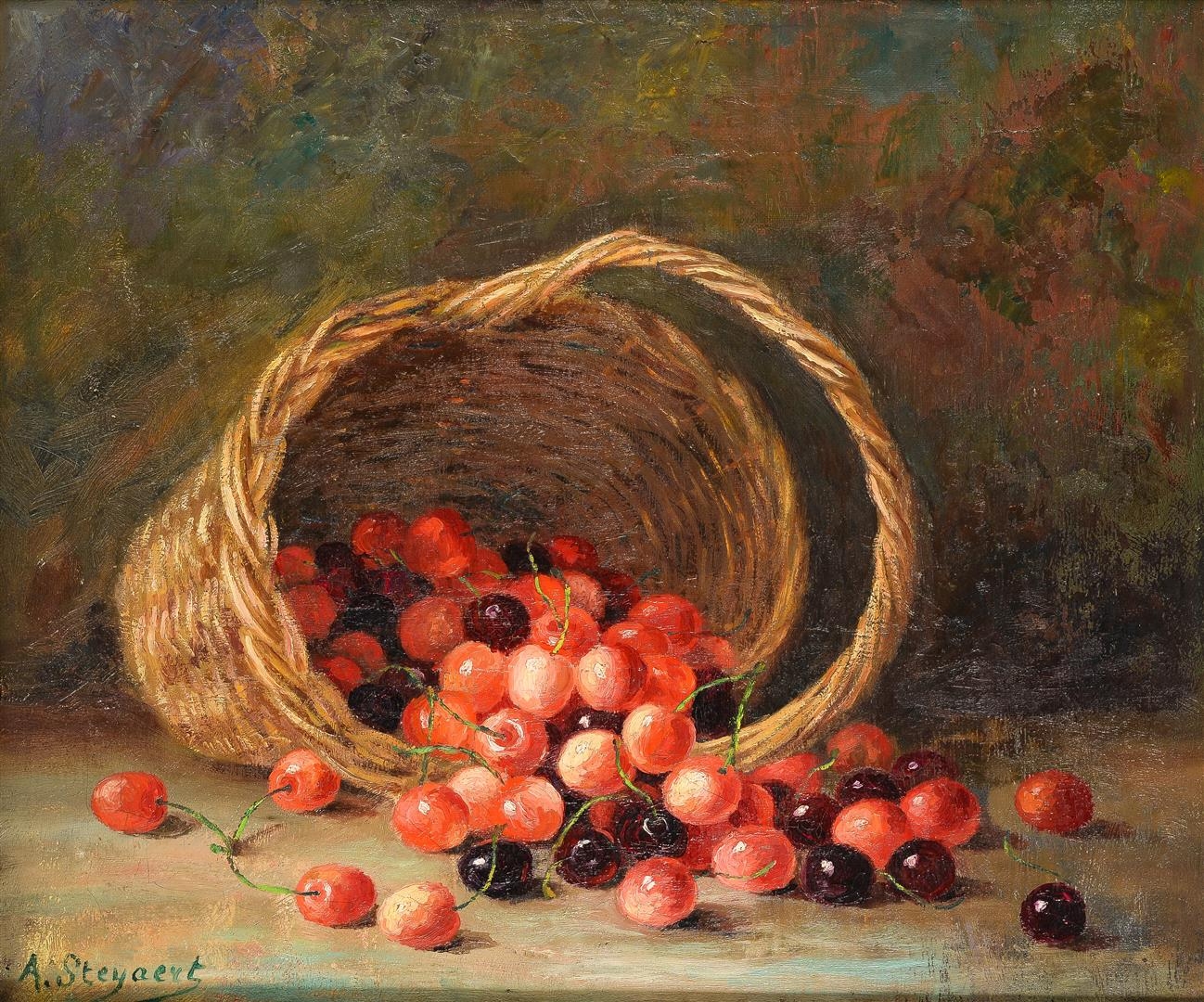 Dutch School, 20th Century | 'Stilleven met kersen en rieten mand ...