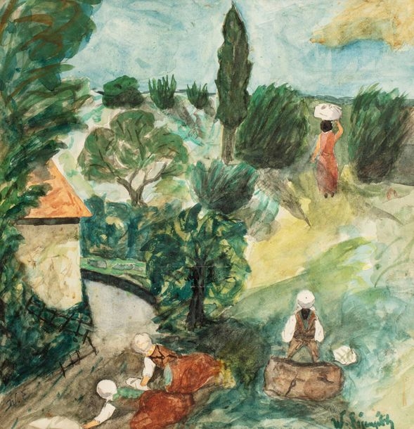 Willy Eisenschitz | Lavandières sur un cours d’eau | MutualArt