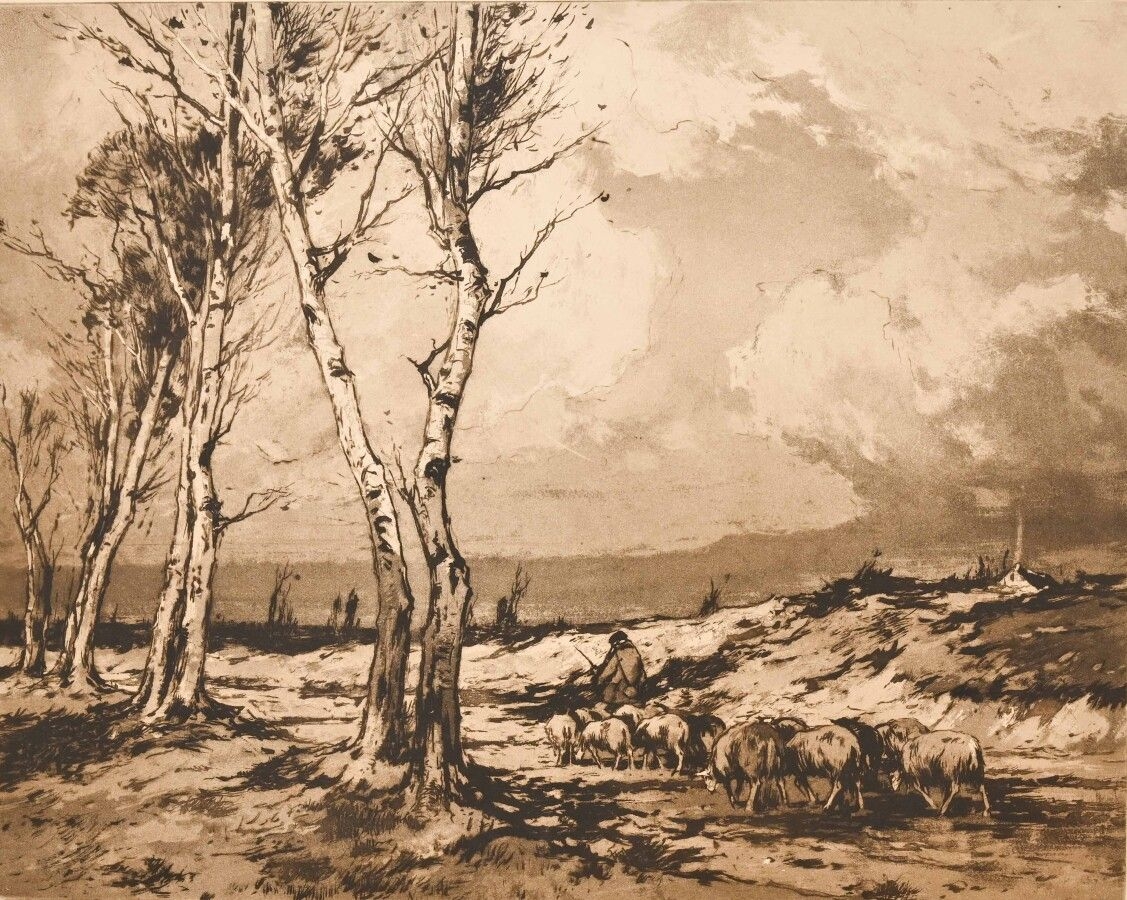 Ferdinand-Jean Luigini | Two works: Shepherd leading his sheep to ...