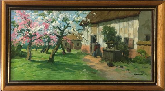 Paul André Jean Eschbach | Trees in bloom in front of the farm | MutualArt