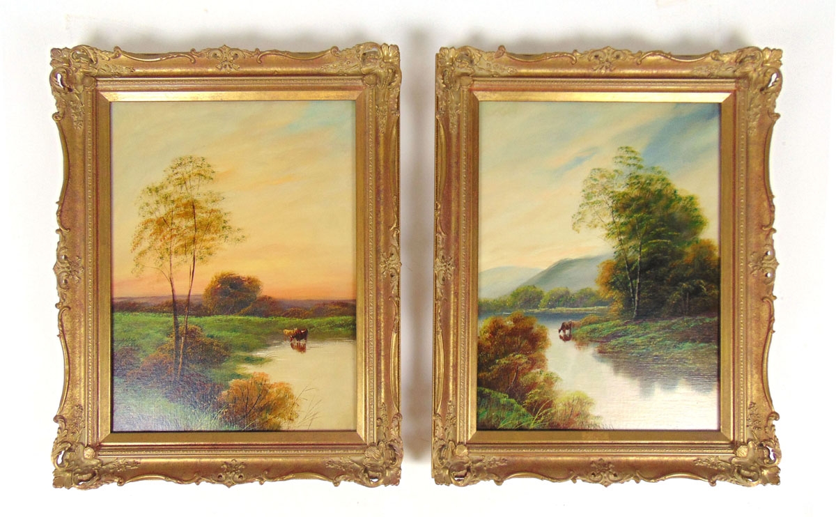 T. Wood | Two works: cattle by a riverside (2) | MutualArt