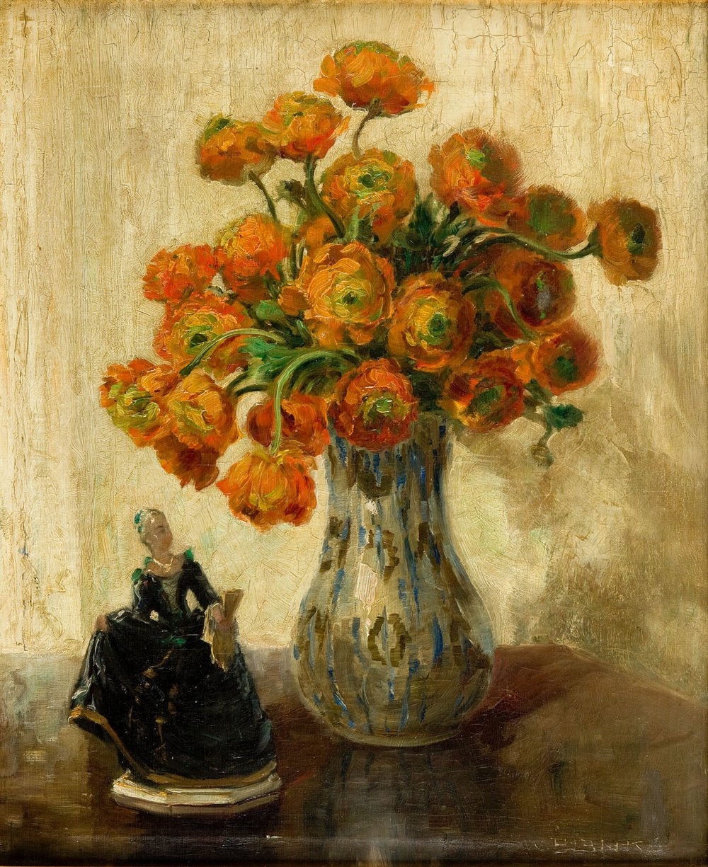 Wilhelm Blanke | Still life with flowers and a porcelain figurine ...