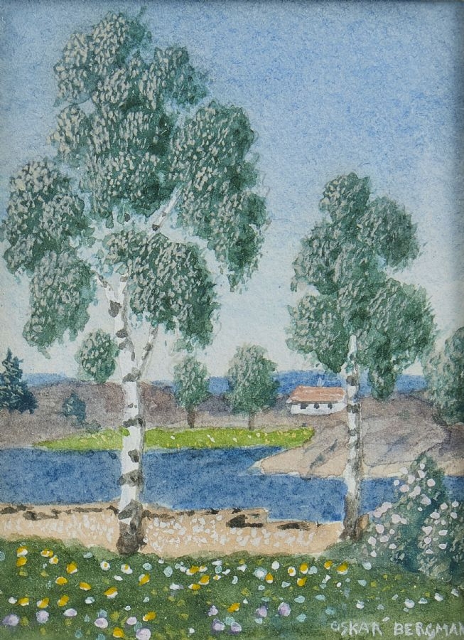 Oskar Bergman | Coastal scene with birch trees | MutualArt