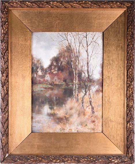 Val Davis | Silver Birch by a river and cottage, | MutualArt