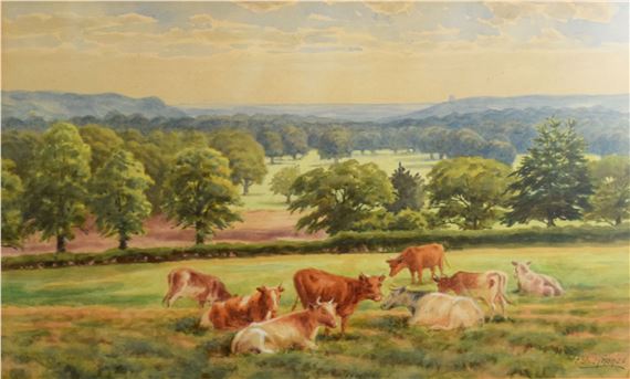 H.J. Rhodes | Cattle in a landscape | MutualArt
