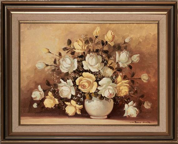 John Pinto | A Vase of Yellow & White Roses | MutualArt