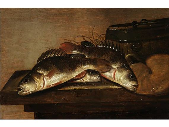 Pieter de Putter | STILLLEBEN MIT KARPFEN AUF TISCHPLATTE | MutualArt