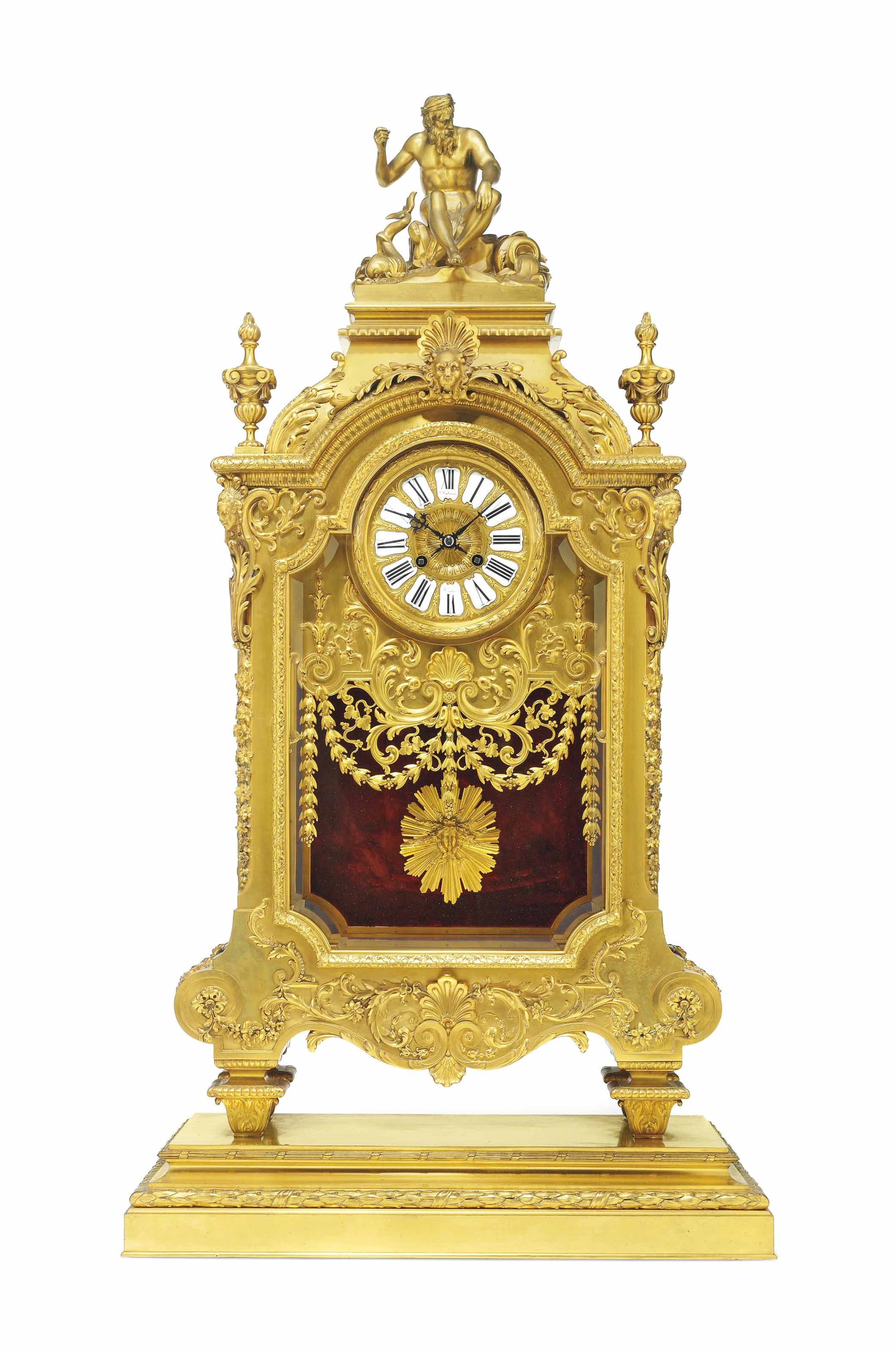 Ferdinand Barbedienne | A LARGE FRENCH ORMOLU MANTEL CLOCK | MutualArt