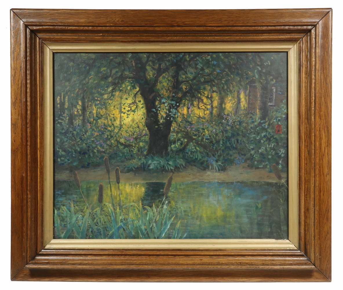 Wally Ames | Woodland Pond with Cattails | MutualArt
