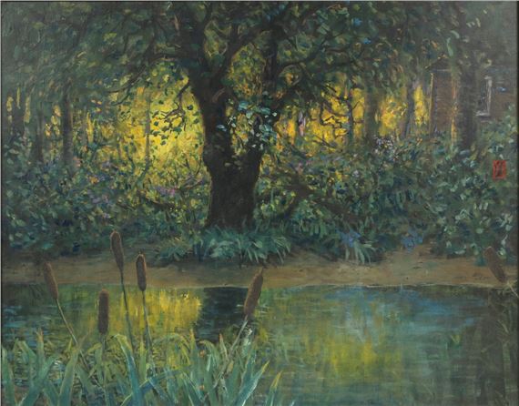 Wally Ames | Woodland Pond with Cattails | MutualArt