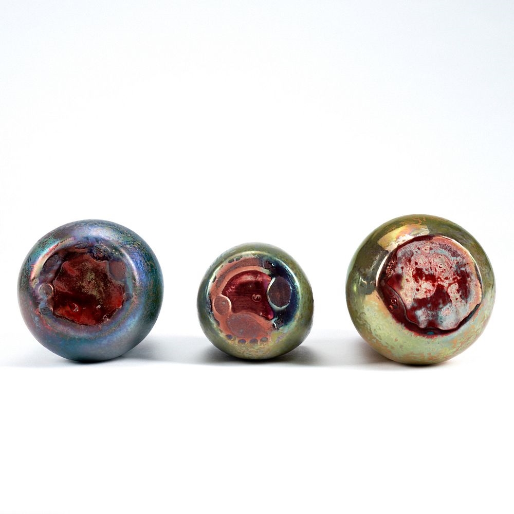Jacques Sicard | Grp: 3 Weller Sicardo Iridescent Pottery Vases | MutualArt