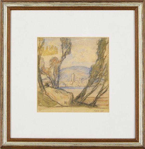 Frank William Brangwyn | View through trees of bridge & mountain | MutualArt