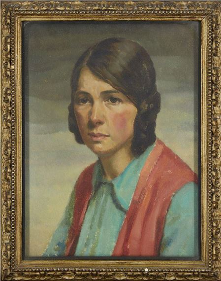 Arthur Hayward | Portrait of a lady wearing a red gilet | MutualArt