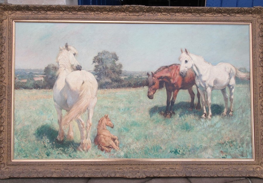 Roland Wheelwright | Rural scene, mare with foal and two ponies looking ...
