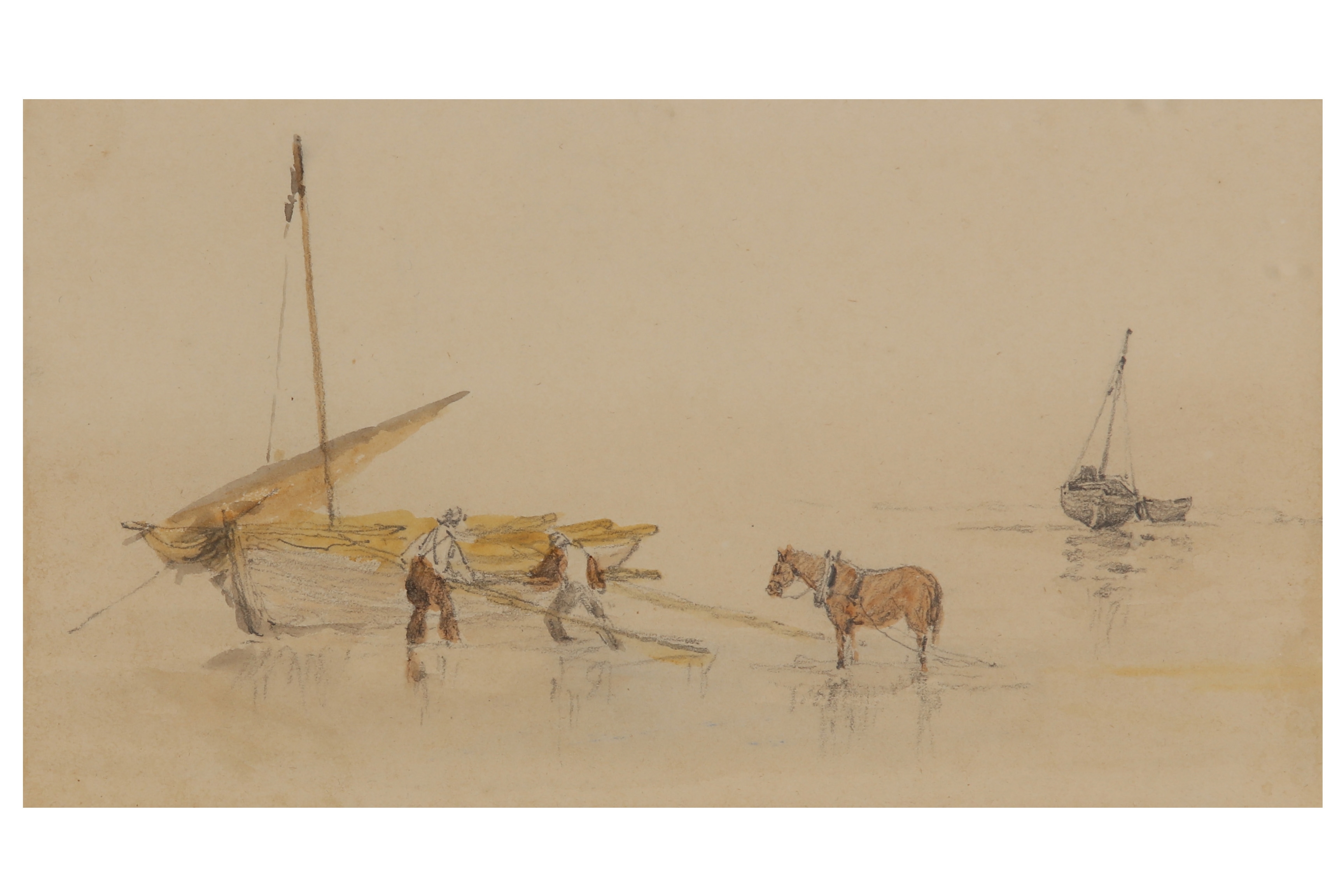 Edward William Cooke | Fishing boats and horse | MutualArt