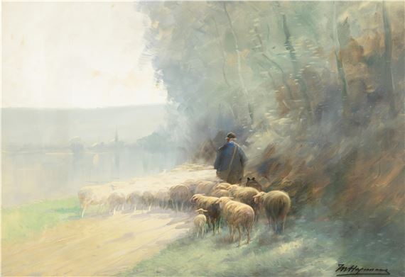 Maurice Hagemans | A Shepherd And His Flock Of Sheep | MutualArt
