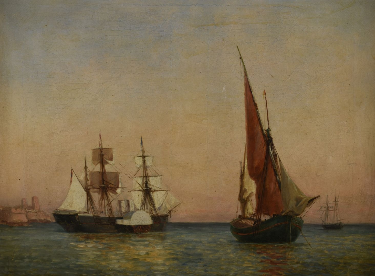 Georges Larocque | Vue d'une rade en Afrique Nord avec steamer à roue ...