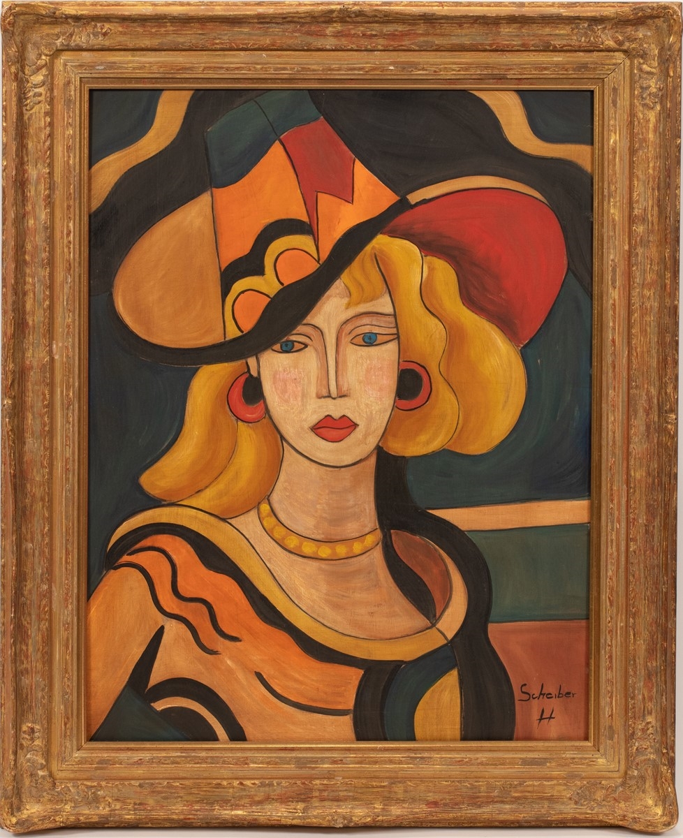 Hugó Scheiber | LADY WEARING ORANGE HAT | MutualArt