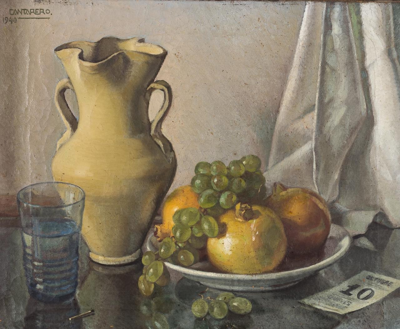 Rafael Cantarero | Bodegón con jarro y frutas (1940) | MutualArt