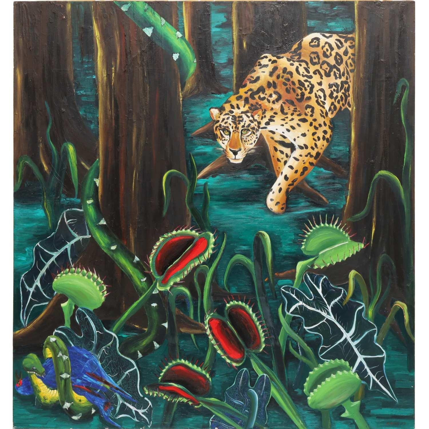 J. Clifford (20thCentury) | Jaguar with Venus Fly Traps (1986) | MutualArt