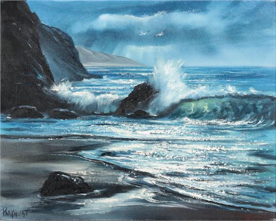 Violet Parkhurst | Waves crashing in the moonlight | MutualArt
