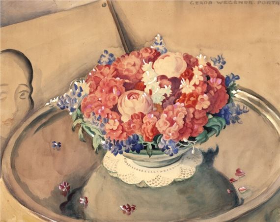 Gerda Wegener | Still life with flowers on silver tray | MutualArt