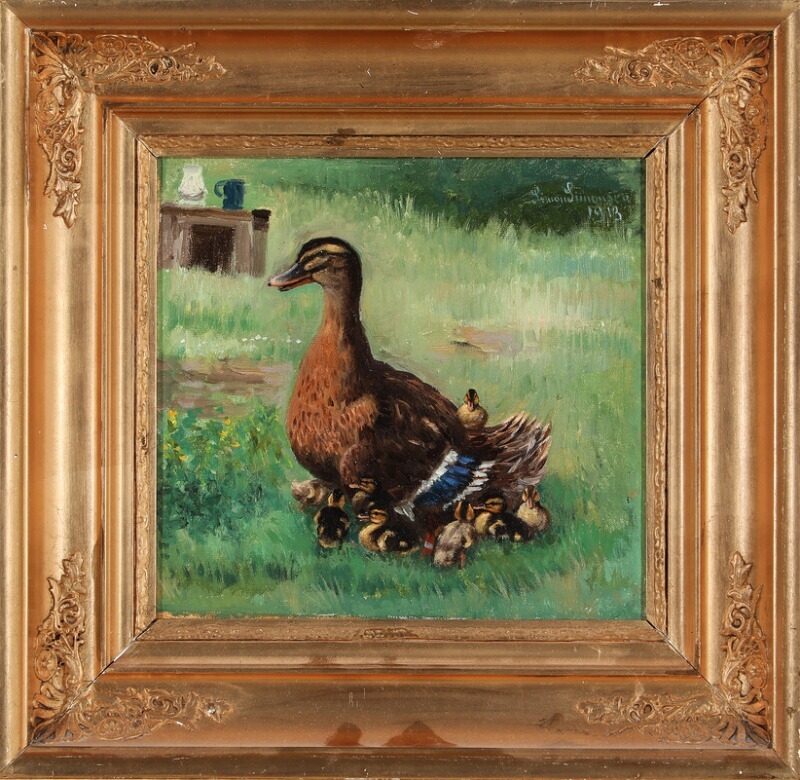Simon Simonsen | A duck with her litter of ducklings (1913) | MutualArt