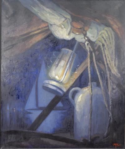 Andre Jacobus Verhorst | Brandende olielamp bij katrol van de ...