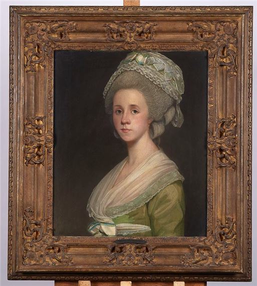 Ozias Humphry | Portrait de Mary BARNES à la robe de soie verte nouée ...