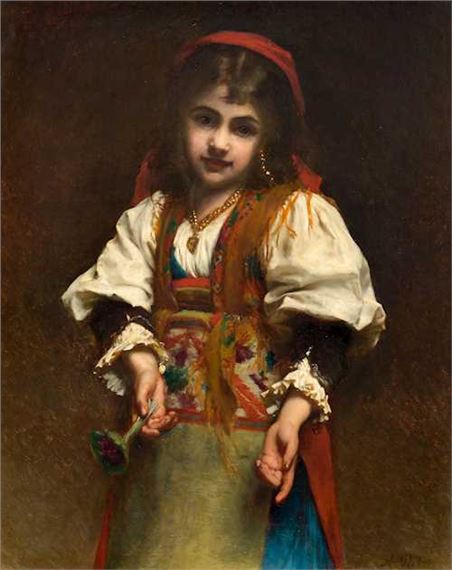 Étienne Adolphe Piot | A portrait of a young girl in costume. | MutualArt