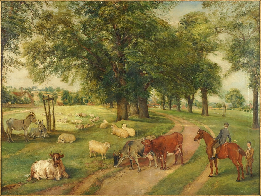Edwin Frederick Holt | Farm Scene with Cattle, Sheep, and Donkeys (1893 ...