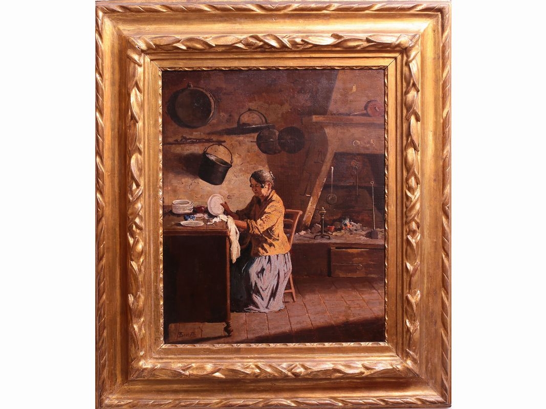 Luigi Bertelli | Interior view with female figure | MutualArt