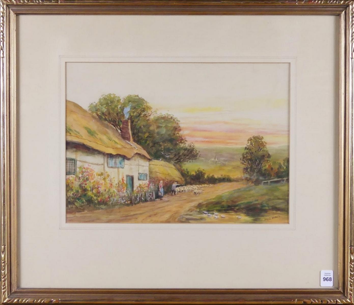 Frederick Hines | Untitled: English Cottage Scene with Sheep Herders ...