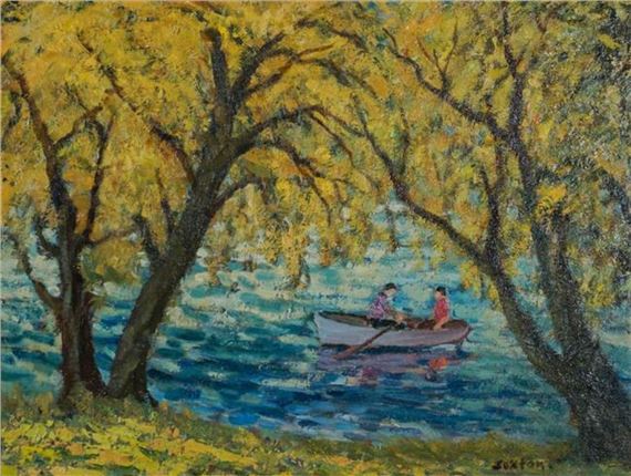 Frederick Lester Sexton | River Landscape with Weeping Willow and ...