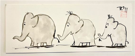 Laszlo Tibay | Family of elephants | MutualArt