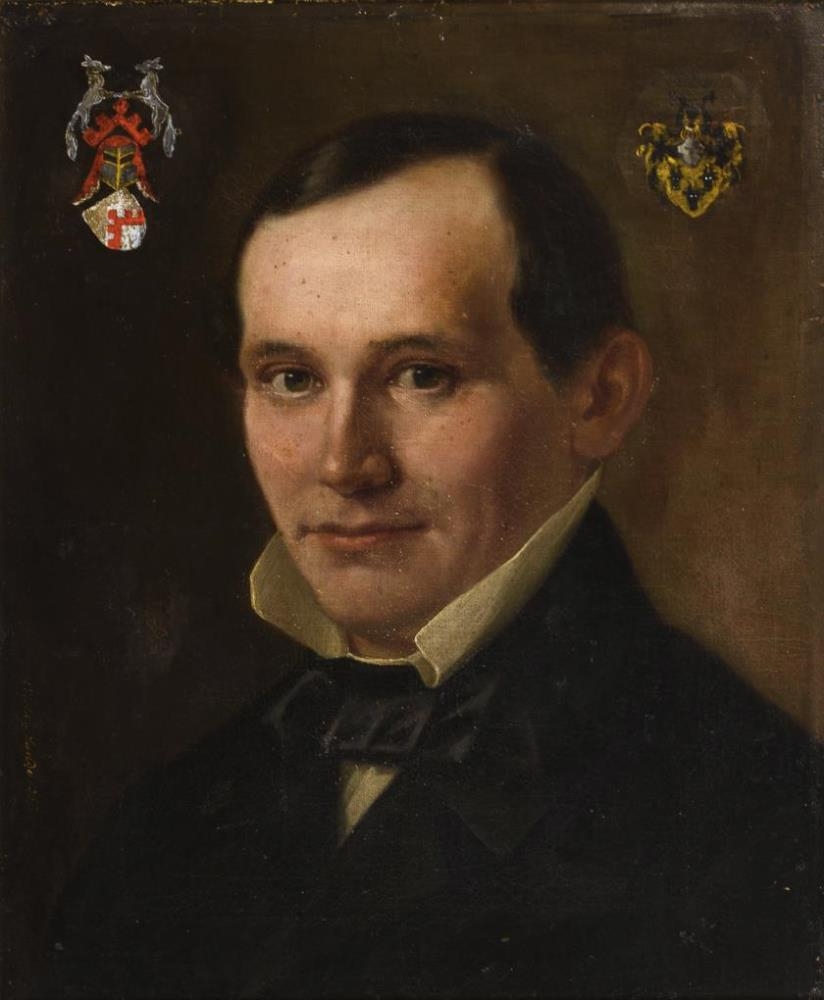 Anders Lunde | Herrenporträt mit zwei Adelswappen (1857) | MutualArt