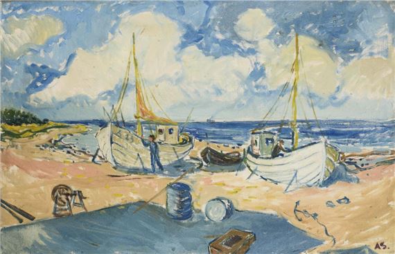 Aage Strand | Fischerboote am Strand | MutualArt