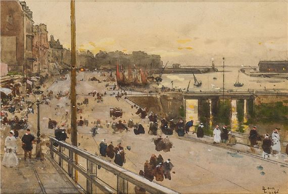 Luigi Loir | Sunset across a French port | MutualArt