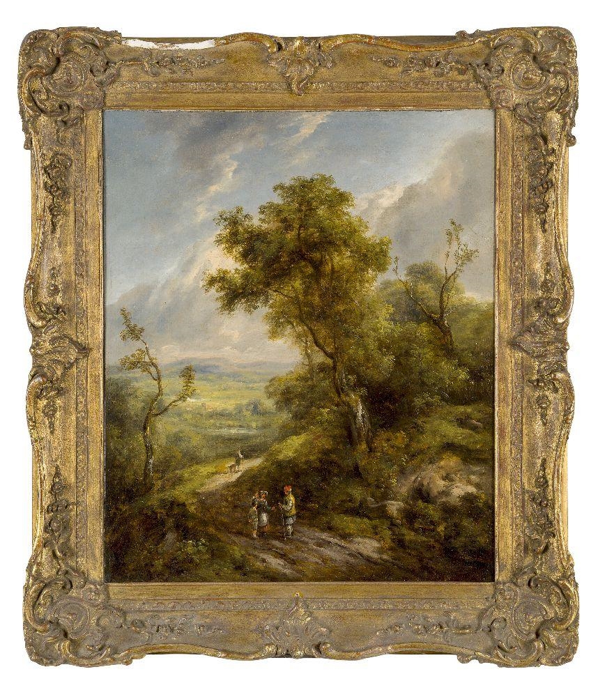 Thomas Creswick | Figures on a woodland path with a vista beyond ...