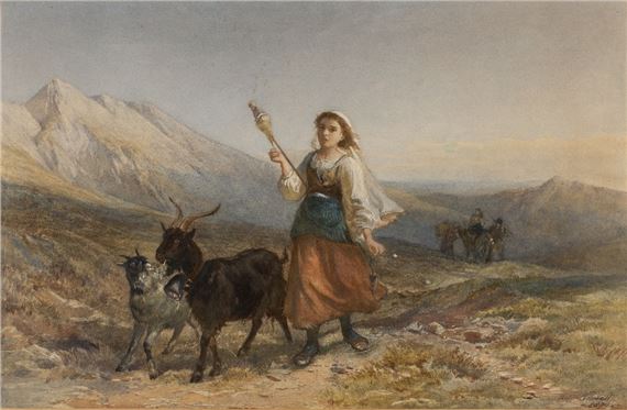 Walter Goodall | Shepherdess with goats on a mountain pass (1870 ...