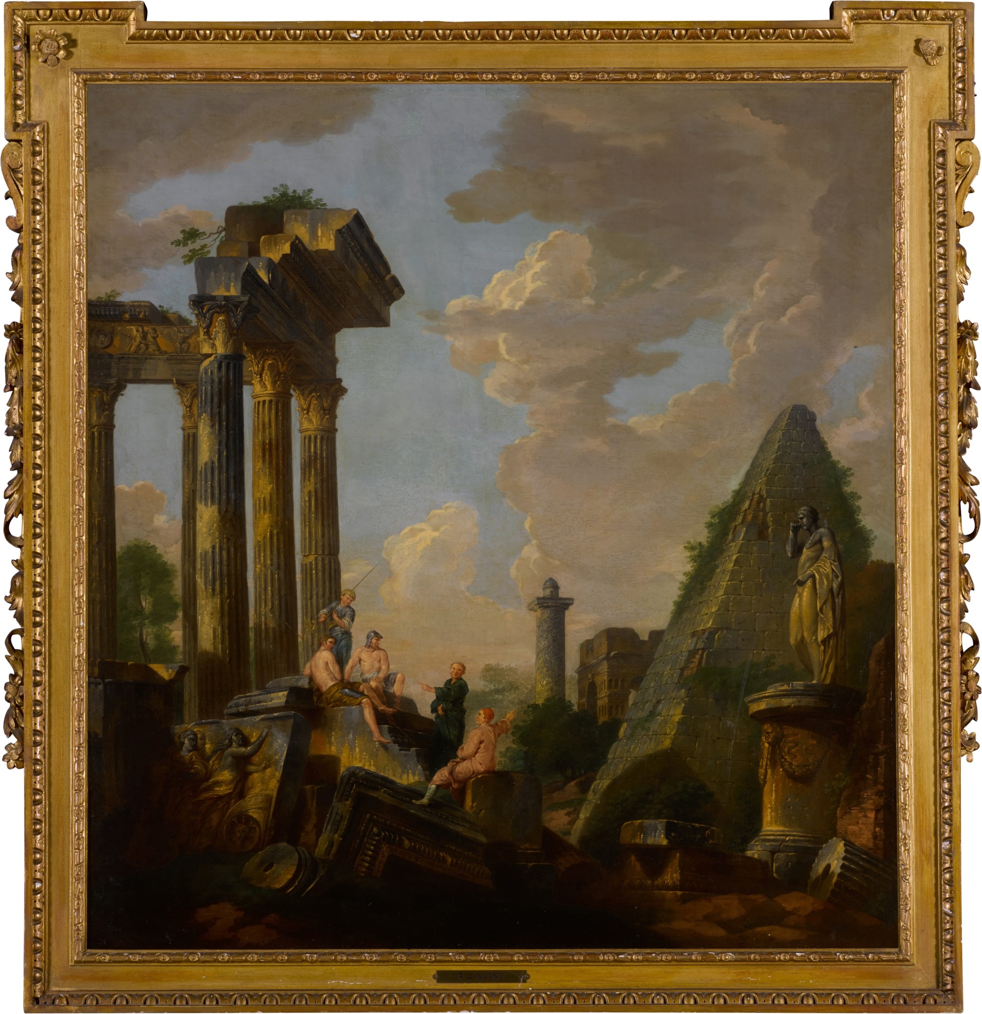 Giovanni Paolo Pannini | An architectural capriccio with a preaching apostle and figures before ...