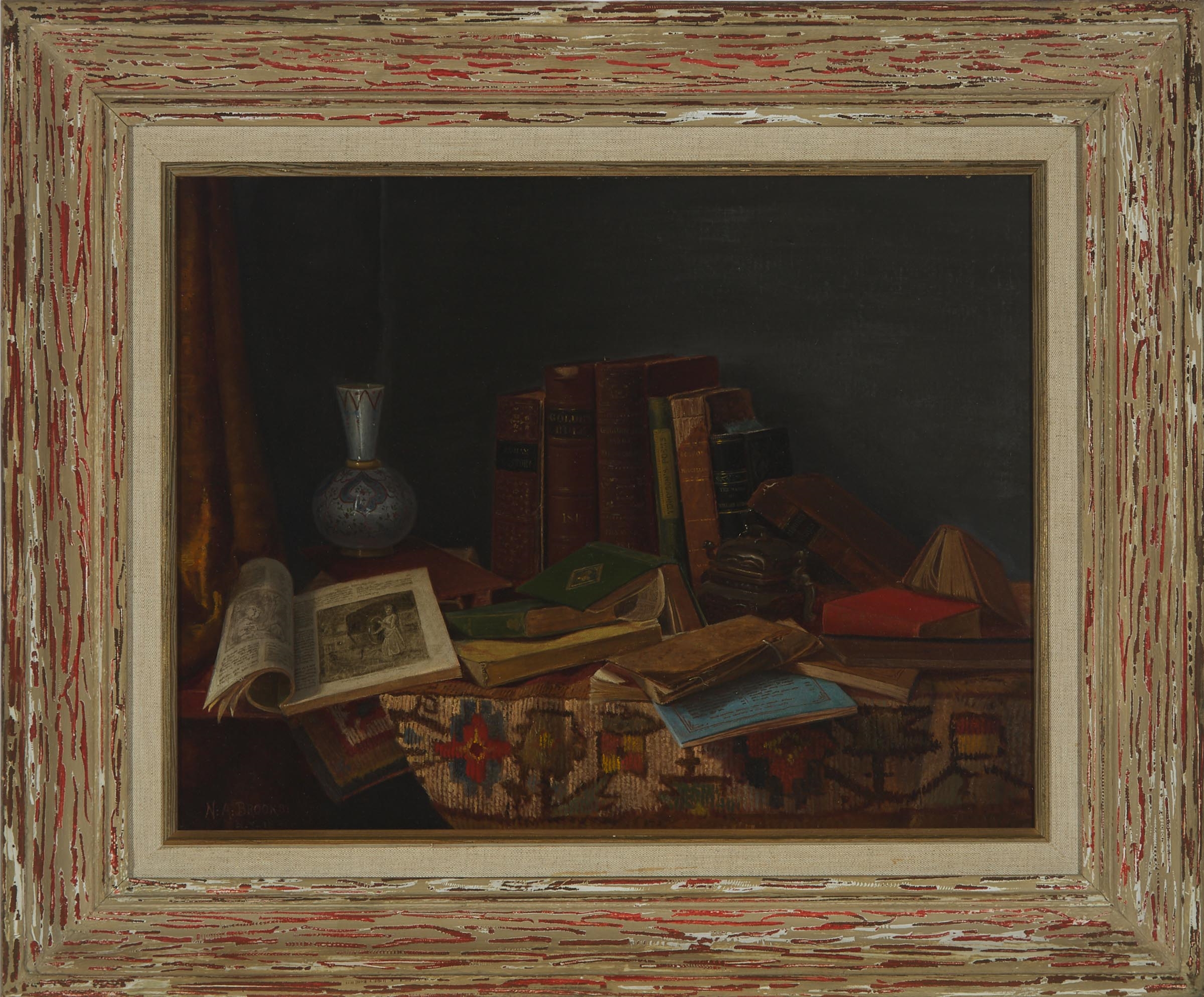Nicholas Alden Brooks | STILL LIFE WITH BOOKS, 1890 (1890) | MutualArt