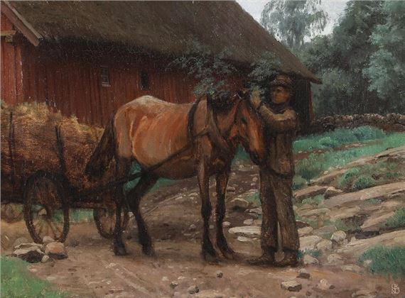 Niels Skovgaard | Farm exterior with a horse | MutualArt