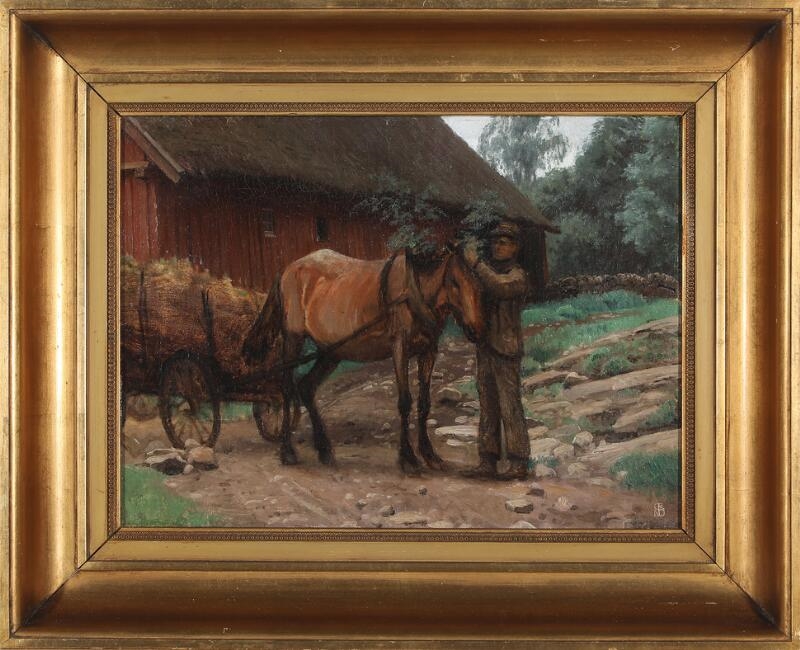 Niels Skovgaard | Farm exterior with a horse | MutualArt