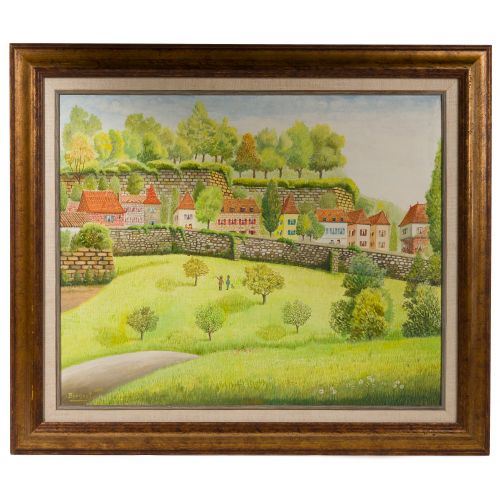 André Bouquet | Naive depiction of figures inspecting a stone-walled ...