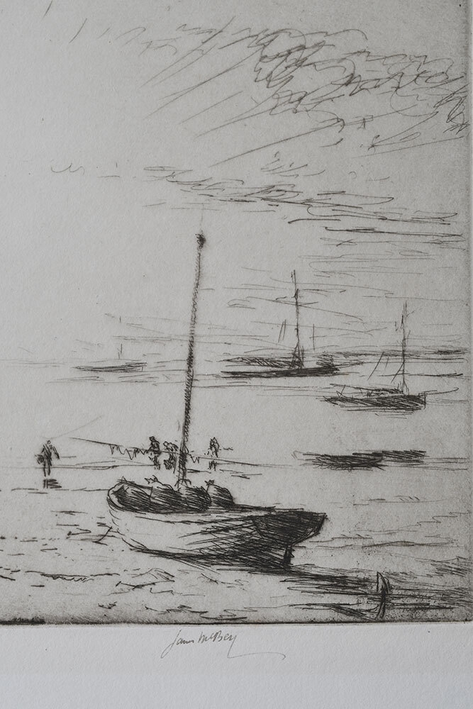 James McBey | Two maritime etchings: Mersea - Sunset (1924) | MutualArt