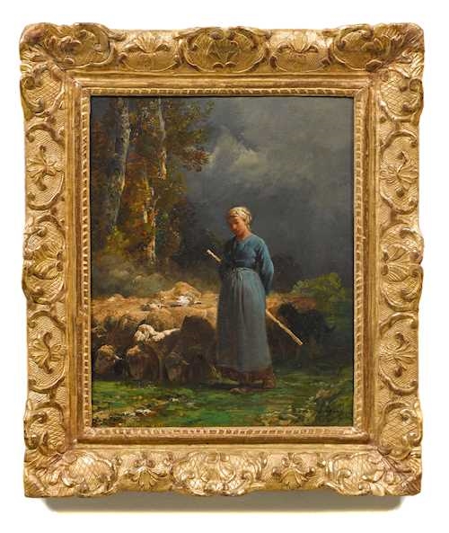 Charles Émile Jacque | A shepherdess and her flock in a pastoral ...