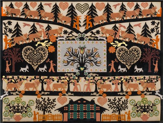 Anne Rosat | Kühe und Landschaft in Schwarz und Orange (1971) | MutualArt